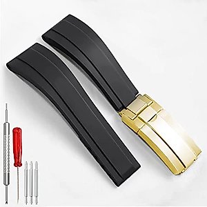 Wentokye Rubber Watchband For Rolex SUBMARINER GHOST DATEJUST OYSTERPERTUAL DAYTONA YACHTMASTER Deployment Buckle 20mm Rolex Rubber Strap Replacement (Golden Buckle)