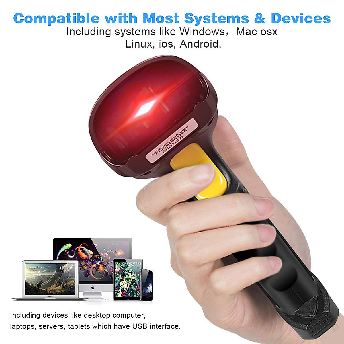 Barcode Scanner Wireless, Basecent USB Quick Laser Barcode Scanner Reader (Lector De Codigo De Barras), Handheld Barcode Reader Scanner for Library Book, Warehouse Inventory, Store