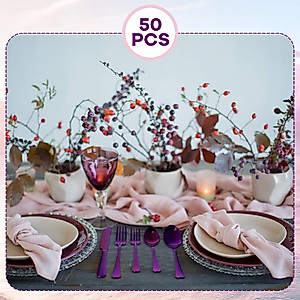 50 Pieces Purple Silverware Set Service for 10 Stainless Steel Flatware Set Metal Utensils Set Tableware Cutlery Set Including Knife Forks Spoons for Home Wedding Restaurant Table Dishwasher Safe
