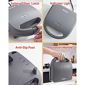 Waffle Maker Double, Waffle Iron Machine Non-Stick Extra Large, Breakfast Stuffed 2-Slice Belgian, Electric Fast Heat Up, Snack, Gray 750W BEZIA