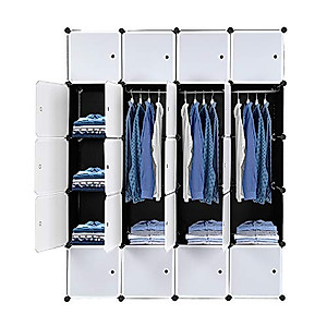 VINGLI Cube Storage Organizer, Plastic Closet Cabinet, DIY Plastic Modular Book Shelf Unit, Cube Shelves with Doors and Hanging Rods, 20 Cubes