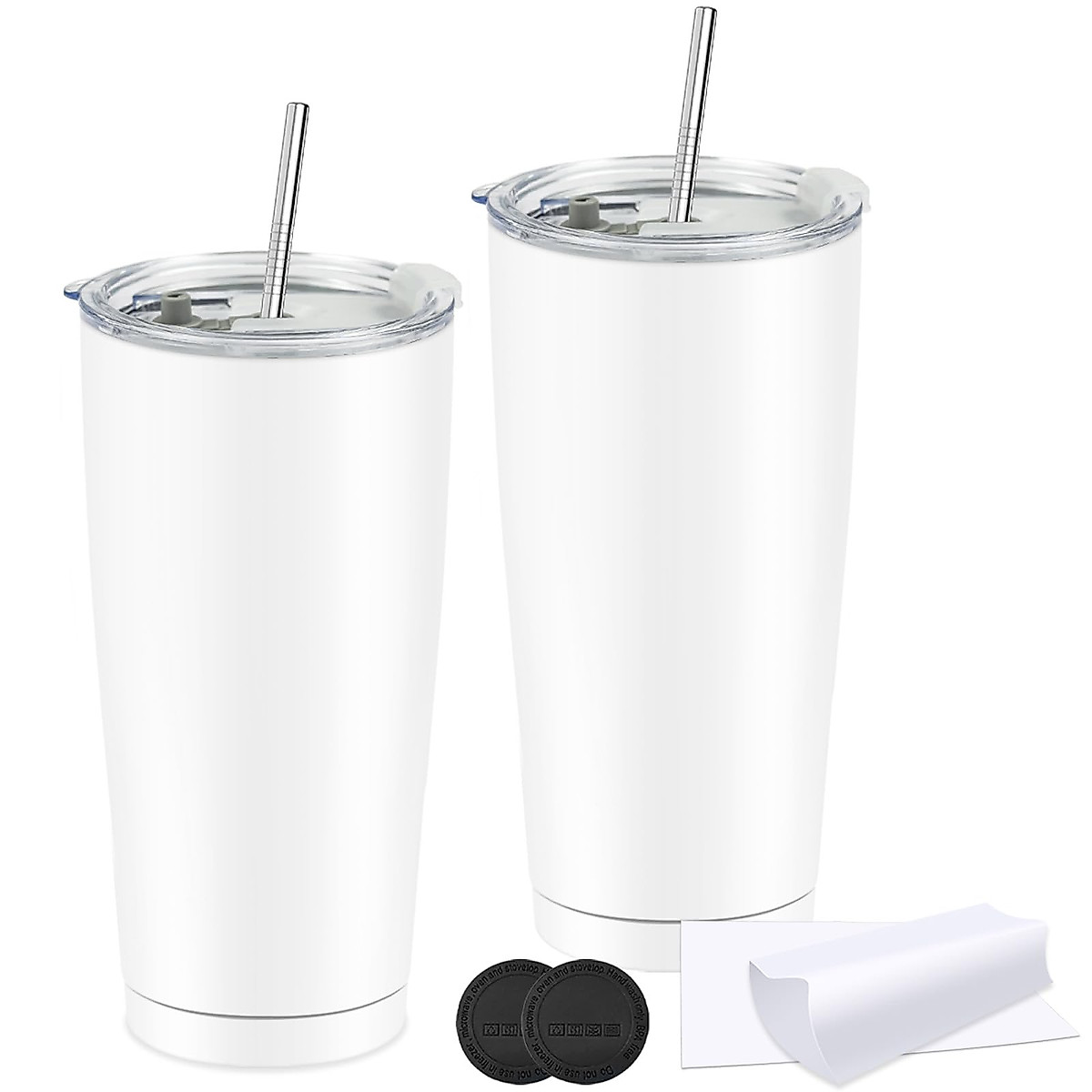AiHeart 20oz Sublimation Stainless Steel Coffee Tumblers,Double Wall Vacuum Insulated Blanks Bulk Tumblers with Lid Silicone Coasters and Shrink Wrap Films,Travel Mug For Car Cup Racks(2pack)