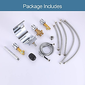 AZOS Waterfall Bathtub Faucet Set with Handheld 5 Holes Bath Tub Faucet Combo Set 3 Handle Waterfall Tub Filler Faucet with Spray 5- Pieces Deck Mount Roman Tub Faucet Trim Kit, Chrome