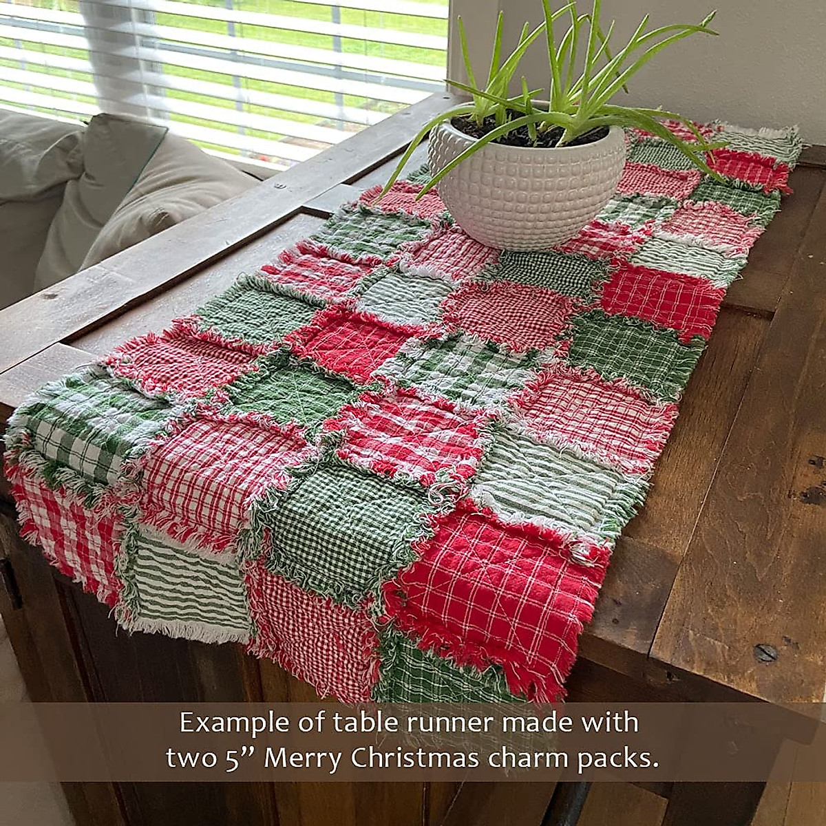 40+ Merry Christmas Charm Pack Red Green White, 5 inch Precut Cotton Homespun Fabric Squares by JCS