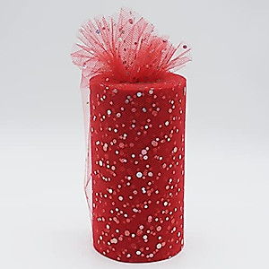 Red Tulle Glitter Tulle Fabric 6 Inch by 50 Yards (150 feet) Tulle Ribbon for Gift Wrapping Sparkle Sequin Tulle Rolls Spool DIY Party Wedding Birthday Decor