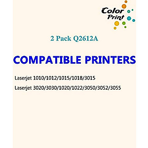 2-Pack ColorPrint Compatible Toner Cartridge Replacement for HP Q2612A 12A 2612A Q2612 Work with Laser Jet 1010 1012 1018 1020 1022 1022N 3015 M1005 M1319F D420 D450 D480 MF 4150 4350D 4370DN Printer
