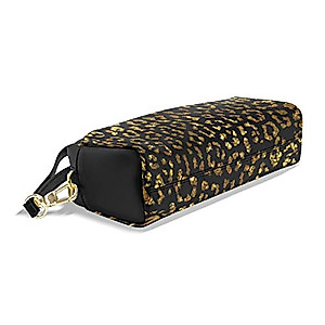 ALAZA Cute Pencil Case Leopard Print Animal Skin Gold Glitter Pen Cases Organizer PU Leather Comestic Makeup Bag Make up Pouch, Back to School Gifts