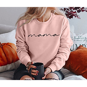 ASTANFY Womens Crewneck Sweatshirt Mama Letter Print Long Sleeve Loose Fashion Pullover Top (Pink, XX-Large)