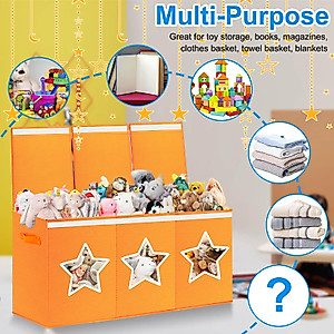 Extra Large Toy Box Chest, Toy Storage Organizer Bins with Transparent Windows, Foldable Storage Box for Kids,Boys,Girls,Toddler,Nursery Room,Playroom(Orange Srar)