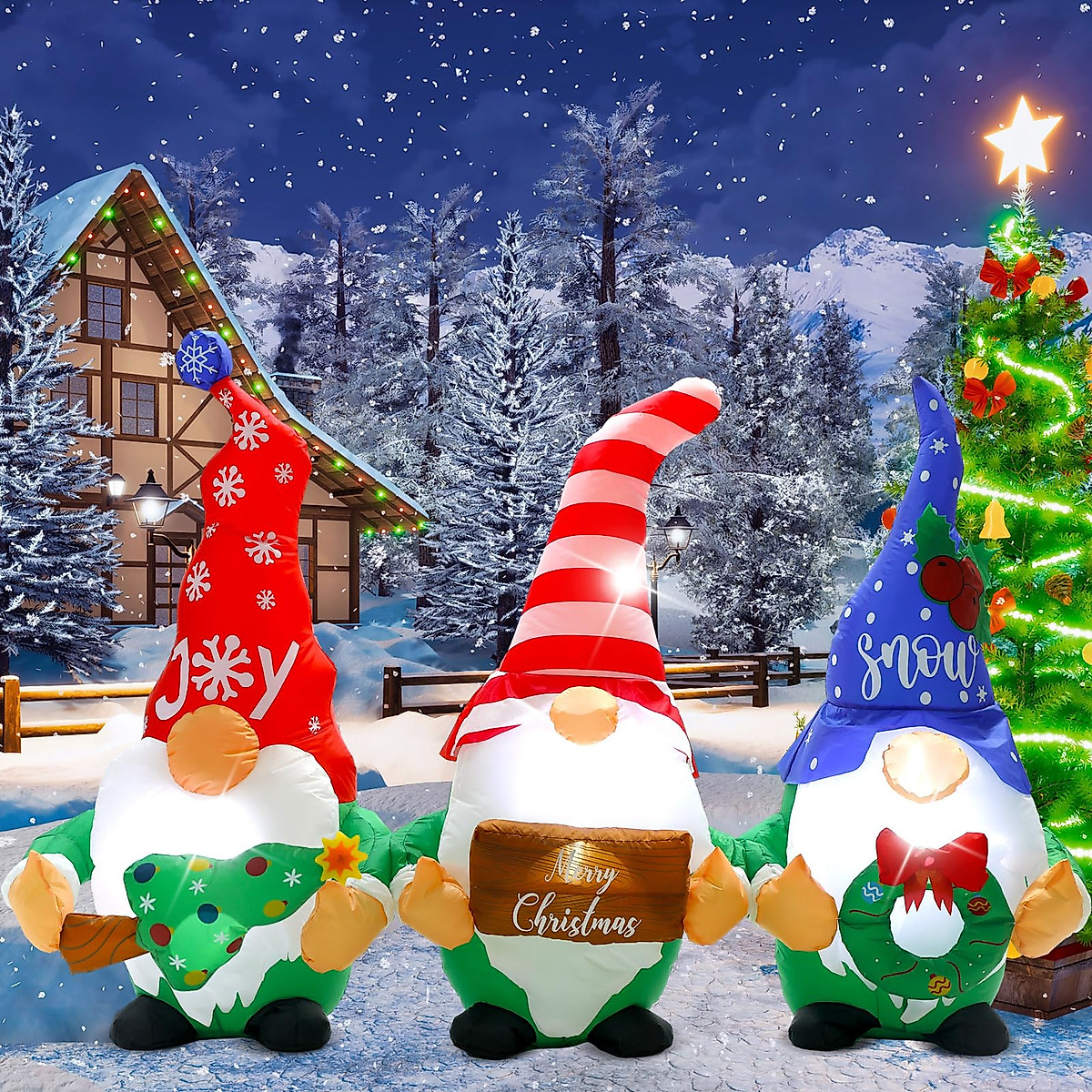 7 ft Long Merry Christmas Inflatables Lighted Novelty Gnome Inflatable Christmas Outdoor Decorations Christmas Blow up Yard Decorations Built in LED Light for Xmas Winter Holiday Party