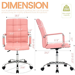 MFD LIVING High Back Desk Chair, Modern PU Leather Home Office Task Chair with Arms, Adjustable Swivel Computer Executive Chair with Wheels (Pink)