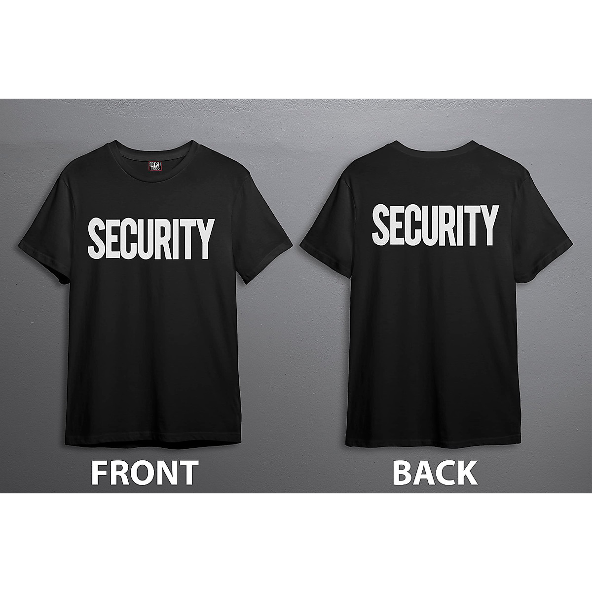 fresh tees Security T-Shirt 2 Sided Front Back Print | Event Safety Guard Staff | Graphic Tee for Men (Small,Black)