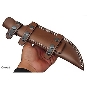 Ottoza Handmade XL Leather Knife Sheath RIGHT HAND Tracker Knife Sheath - Bushcraft Knife Sheath - Hunting Knife Sheath - Survival Knife Sheath Horizontal Carry Dark Brown TOP GRAIN LEATHER No:124