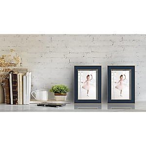 VIOLABBEY 4x6 Picture Frames Navy Blue Set of 2, Modern Style 4 by 6 Photo Frame, High Definition Tempered Real Glass, Wall or Tabletop Display