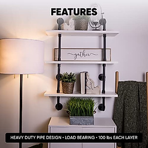 Industrial Floating Pipe Shelves - Wall Mounted Hanging Bathroom Wall Shelf - 41.5” x 12” x 9.5” Rustic Metal Shelf for kitchen - 3 Tiers Farmhouse Shelves (Planks are not Included)