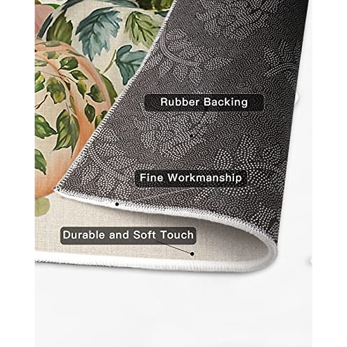 Leaves Pumpkins Large Rectangular Area Rugs 5' x 7' Living Room, Durable Non Slip Rug Carpet Floor Mat for Bedroom Bedside Outdoor Fall Thanksgiving Green Eucalyptus Burlap