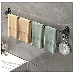 Bath Towel Bar for Bathroom Heavy Duty Bathroom Towel Rod for Kitchen Bedroom, Swimming Pool Wall Mounted Stainless Steel Towel Rack (Color : Black, Size : 112cm)
