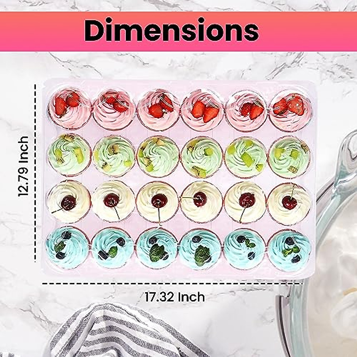 Bake Swirl (24 Counts x 6 Sets Standard Cupcake Containers with 144 Liners Clear Plastic Cupcake Boxes Carrier Holders Detachable Tall High Dome Lid Disposable BPA Wedding Party Baby Shower Birthday