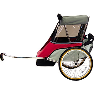 WIKE Children's Junior Bike Trailer: for 1-2 Kids Under 3'10"/100lbs max - Built-in roll cage, Stainless Steel towbar, 5-Point Restraints, Large Cargo Space, roll-up Bug and rain Screens, Safety Flag