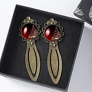 Red Christmas Tree Star Vintage Bookmark Gift Box Set for Students Teachers School Library Page Holder with Crystal Glass