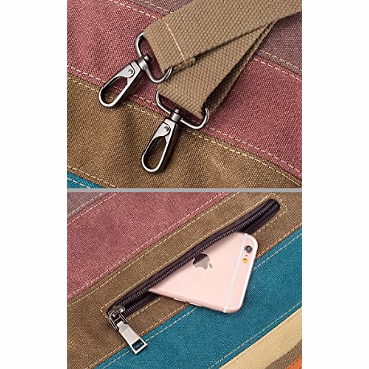 SNUG STAR Canvas Handbag Multi-Color Striped Lattice Cross Body Shoulder Purse Bag Tote-Handbag for Women