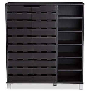 Allora Modern & Contemporary Wood 2-Door Shoe Cabinet with Open Shelves, Dark Brown