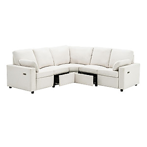 Familymill 89'' Linen Power Reclining Corner Sectional Sofa, Home Theater Recliner Sofa with 2 USB Ports and 2 Storage Drawers for Living Room (Beige)