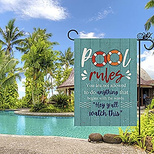 Summer Garden Flag Pool Rules Signs Decor Vertical Double Sided Swimming Pool Decorations Outdoor 12.5 x 18 Inch Pool Rules-1-1