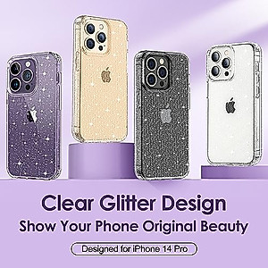 Hython Case for iPhone 14 Pro Case Glitter, Cute Sparkly Clear Glitter Shiny Bling Sparkle Cover, Anti-Scratch Soft TPU Thin Slim Fit Shockproof Protective Phone Cases for Women Girls, Clear Glitter
