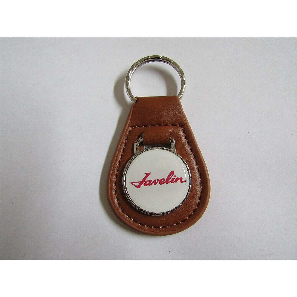 JAVELIN SCRIPT EMBLEM LOGO LEATHER KEYCHAIN - BROWN