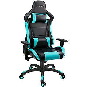 Leopard Gaming Chair, High Back PU Leather Office Chair, Adjustable Video Gaming Chairs, Swivel Racing Chair with Adjustable Armrest (Black/Light Blue)