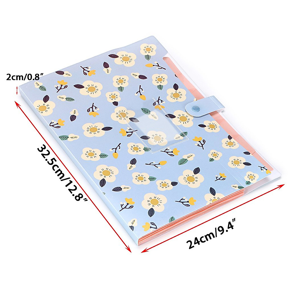 BTSKY Expanding File Folder- Floral A4 and Letter Size Archival File Holder Organizer, 8 Pockets (Blue)