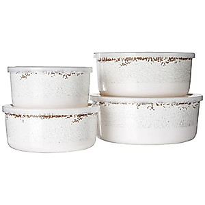 Gibson Home Mauna Melamine 8 Piece Nesting Food Storage Set W/PP Lid- 54OZ, 40OZ, 27OZ, 19OZ – Ice White (135400.08)