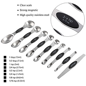 Magnetic Measuring Cups and Spoons Set Including 7 Stainless Steel Stackable Measuring Cup 8 Double Sided Magnetic Measuring Spoons with 1 Leveler for Dry and Liquid Ingredients (black)