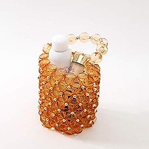 YUSHINY Women Amber Colored Transparent Acrylic Beaded Handmade Bucket Bag for Wedding Party