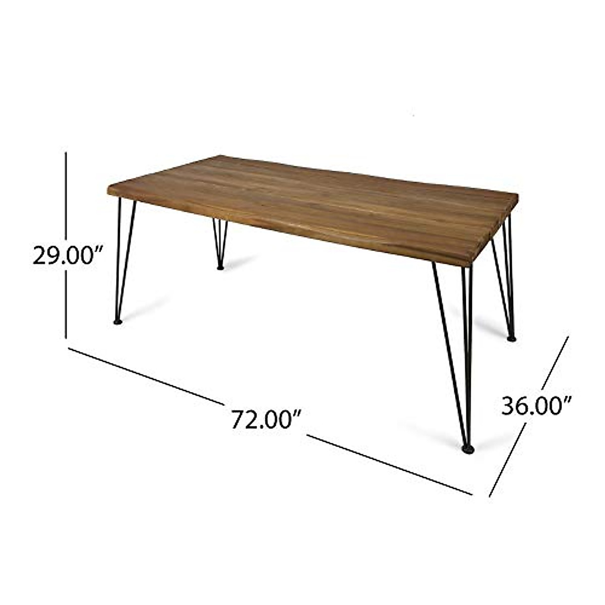 Christopher Knight Home Kama Patio Dining, Rectangular, 72", Acacia Wood Table Top, Rustic Iron Hairpin Legs, Teak Finish, Metal