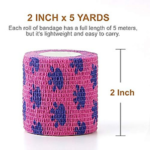 MUEUSS Self Adhesive Bandage Wrap Cohesive Bandage for Dogs Cats Horses Bandage, Pet First Aid Tape Athletic Sports Wrap Tape Non-Woven Elastic Self Adherent Wrap for Knee Ankle (2inches 6rolls)
