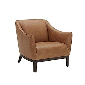 Amazon Brand – Rivet Bayard Contemporary Leather Accent Chair with Curved Armrests, 33.5"W, Cognac