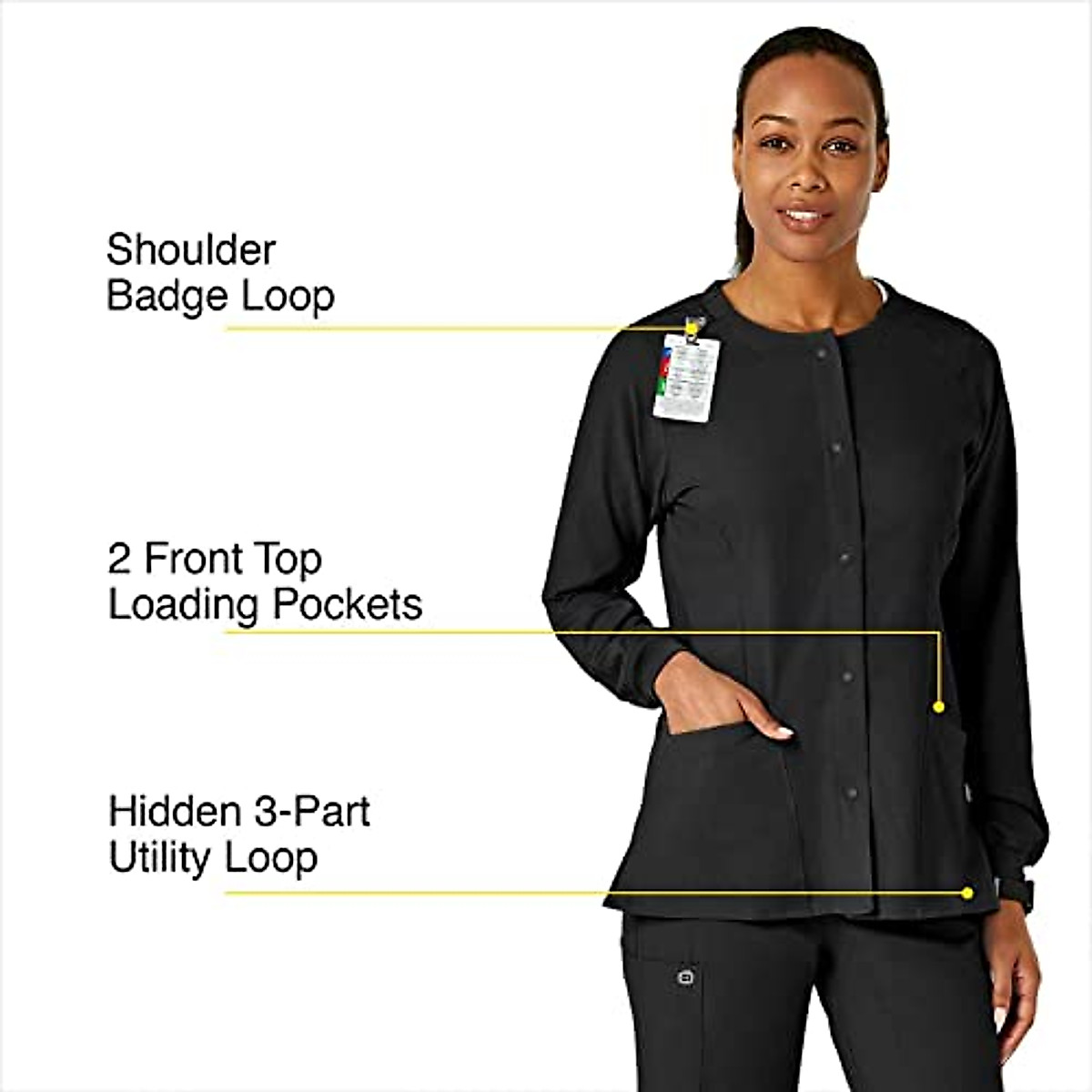 WonderWink W123 Women’s Crew Neck Warm-Up Jacket — Black, Medium