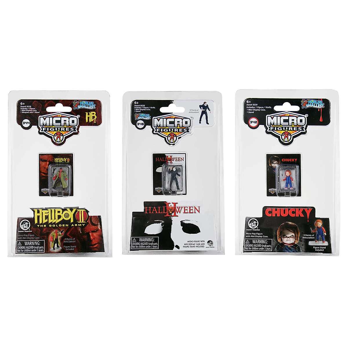 Worlds Smallest Universal Studios Horror Micro Action Figures 3-Pack (Chucky, Michael Myers, and Hellboy)