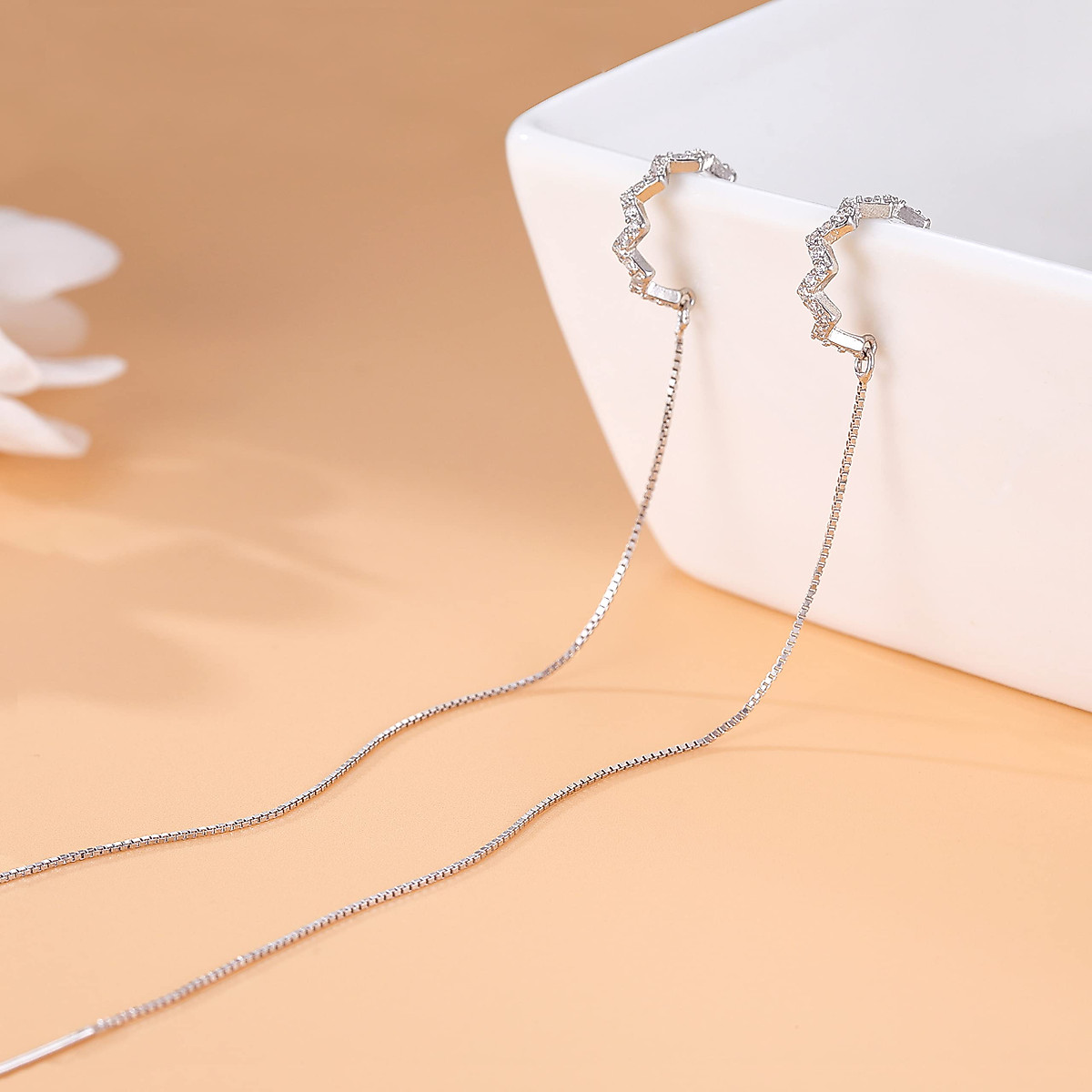 SLUYNZ 925 Sterling Silver Wave Cuff Earrings Wrap Tassel Earrings for Women Threader Earrings Chain