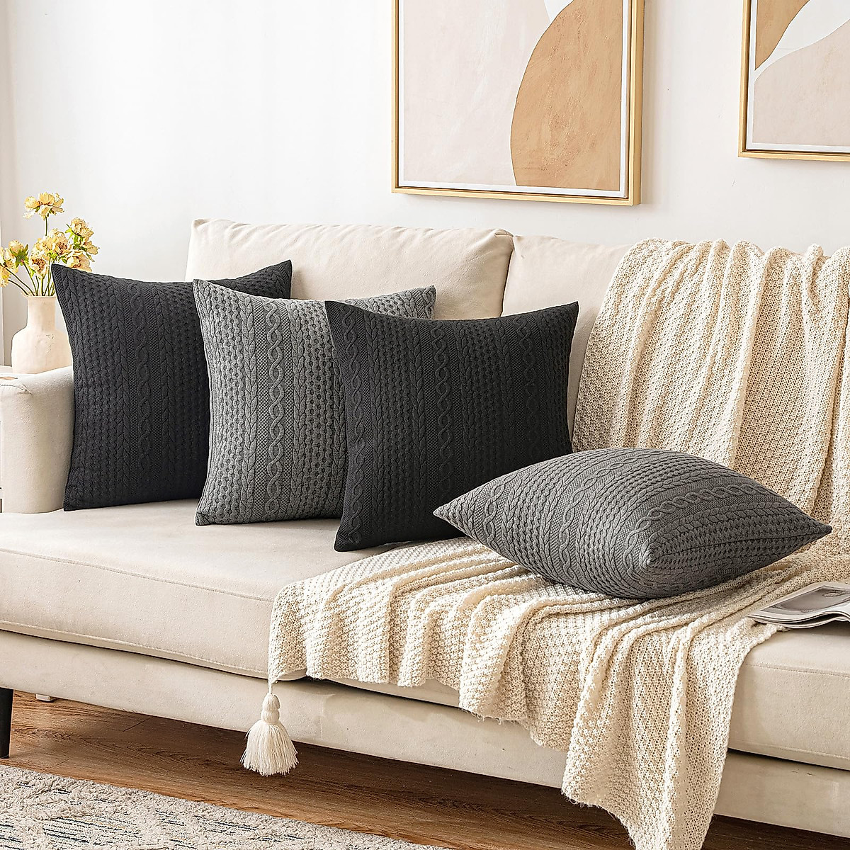 MIULEE Decorative Throw Pillow Covers Set of 2 Super Soft Modern Stretchy Embossed Patterned Cushion Covers for Farmhouse Couch Sofa Livingroom Bed,Black 18x18 inch