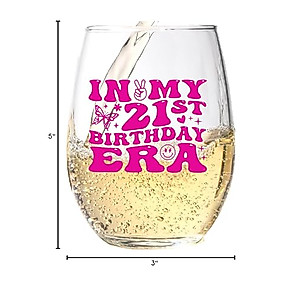 21st Birthday Wine Glass - In My 21st Birthday Era - Funny Birthday Gifts For Him Or Her - 21st Bday Decorations For Men, Women, daughter, Sister, Best Friend, Co-Worker - Twenty One