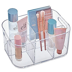 STORi Bliss 5-Compartment Plastic Cosmetic Organizer | Clear | Rectangular Divided Makeup Bin & Vanity Storage Caddy with Pass-Through Handles | Round Corner Design | Made in USA