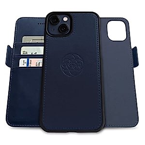 Dreem Fibonacci 2-in-1 Wallet Case for Apple iPhone 13 Mini - Luxury Vegan Leather, Magnetic Detachable Shockproof Phone Case, RFID Card Protection, Magsafe Compatible - Royal