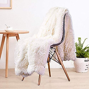 LOCHAS Super Soft Shaggy Faux Fur Blanket, Plush Fuzzy Bed Throw Decorative Washable Cozy Sherpa Fluffy Blankets for Couch Chair Sofa (Cream White 50" x 60")