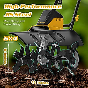 EVEAGE Electric Tiller for Garden, 18 Inch Power Tillers and Cultivators Electric, 13.5AMP Rototiller Cultivator Garden Tool, 4'' - 8'' Tilling Depth Foldable Handle