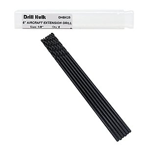1/8-Inch x 6-Inch Aircraft Extension Black Oxide Drill Bit, Premium M2 High Speed Steel, Extra Length, for Metal, Plastic, Wood