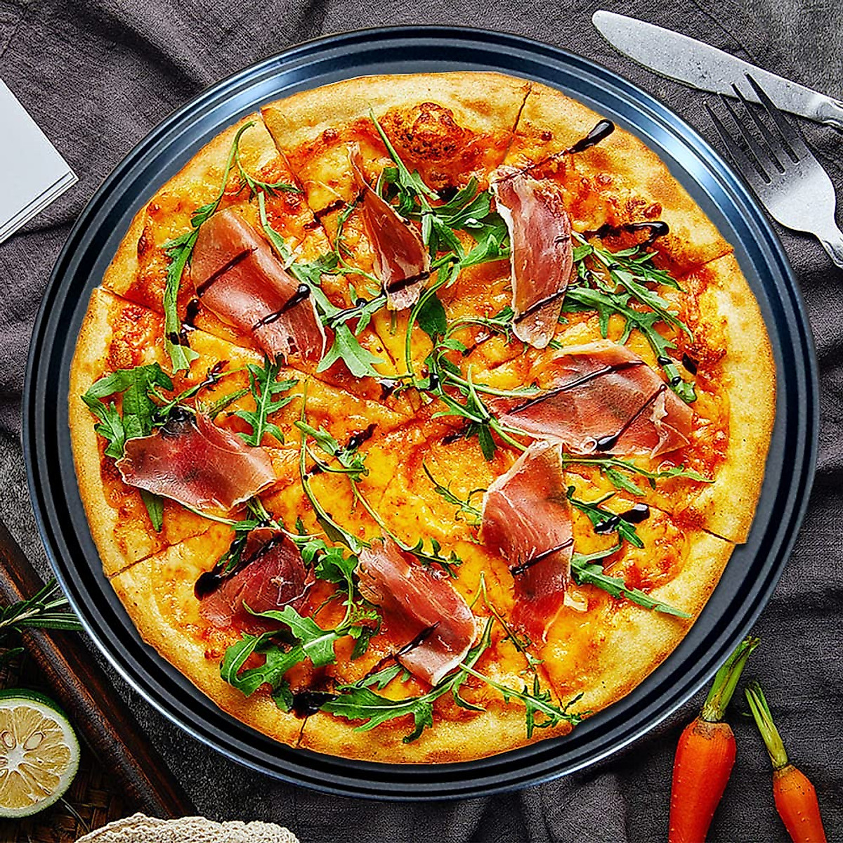 12 Inch Pizza Pan with Holes Bakeware Pizza Tray for Oven Nonstick Baking Supplies Home Restaurant Kitchen Steel Crisper Pizza Pan Set 2 Pack