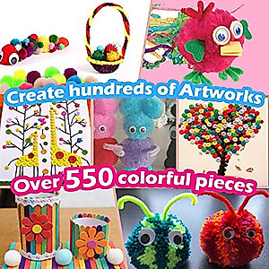 MOISO Kids Crafts and Art Supplies Jar Kit - 560+ Piece Set - Make Bracelets and Necklaces - Plus Glitter Glue, Construction Paper, Colored Popsicle Sticks, Google Eyes, Pipe Cleaners…